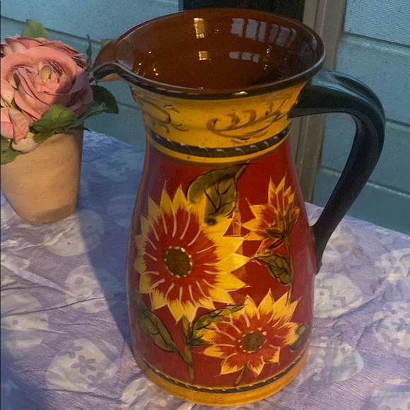 Pier 1 | Art | Sunflower Ceramic Pitcher Red And Yellow | Poshmark